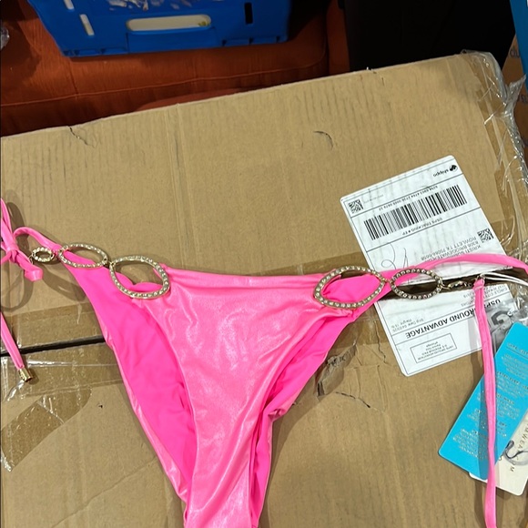 Beach Bunny | Swim | Beach Bunny Pink And Gold String Bikini Bottoms ...